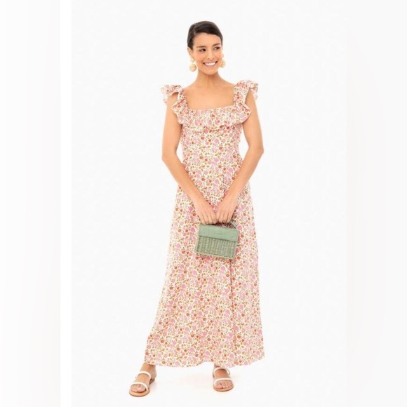 o.p.t | Dresses | Opt Pink Floral Vita Maxi Dress Ruffle Detail Size ...